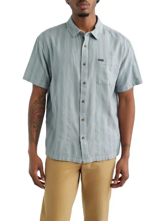 Brixton Cru Textured Stripe Short Sleeve Cotton Dobby Button-up Shirt - Trooper