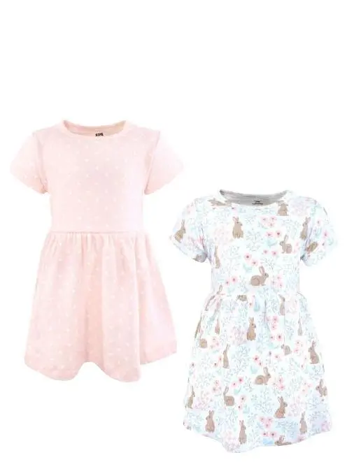 HUDSON BABY 2-pack Cotton Dress Set - Floral Bunnies