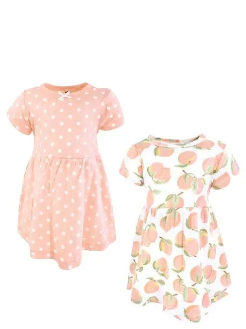 HUDSON BABY Baby Cotton Dress 2-pack - Sweet Peach