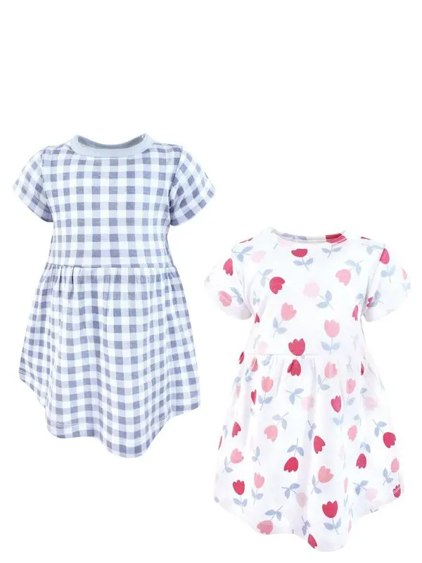 HUDSON BABY 2-pack Printed Cotton Dress - Blue Pink Basic Tulip