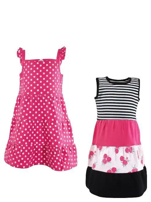 HUDSON BABY Two-pack Printed Dress Set - Pink Black Roses