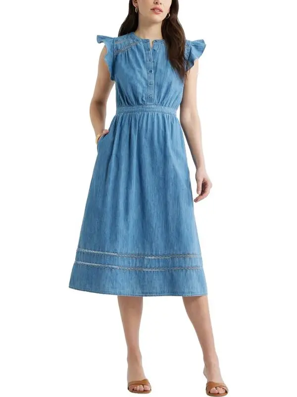 Caslon Flutter Sleeve Chambray Fit-and-flare Dress - Medium Wash