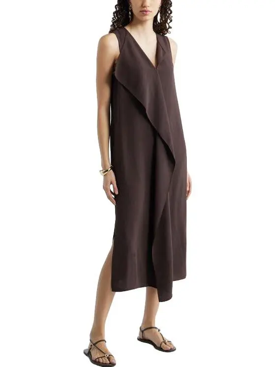 Nordstrom Sleeveless Ruffle-front Shift Dress - Brown Coffee