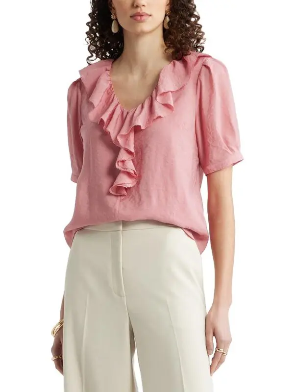 Nordstrom Ruffle Crinkle Semisheer Top - Pink Compact