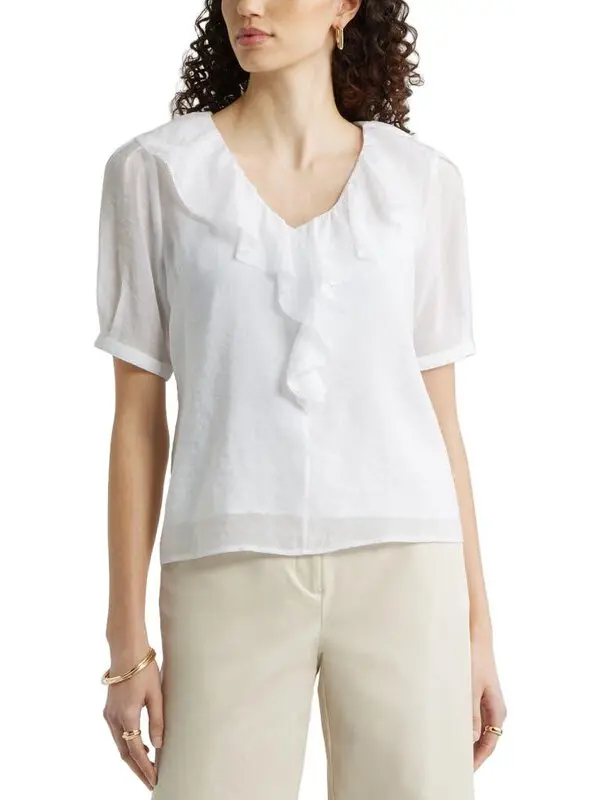 Nordstrom Ruffle Crinkle Semisheer Top - White