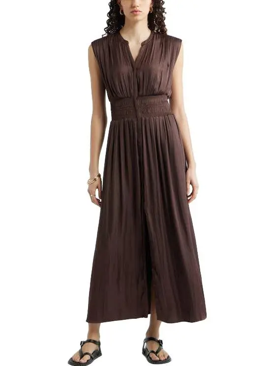 Nordstrom Smocked Waist Maxi Shirtdress - Brown Roast