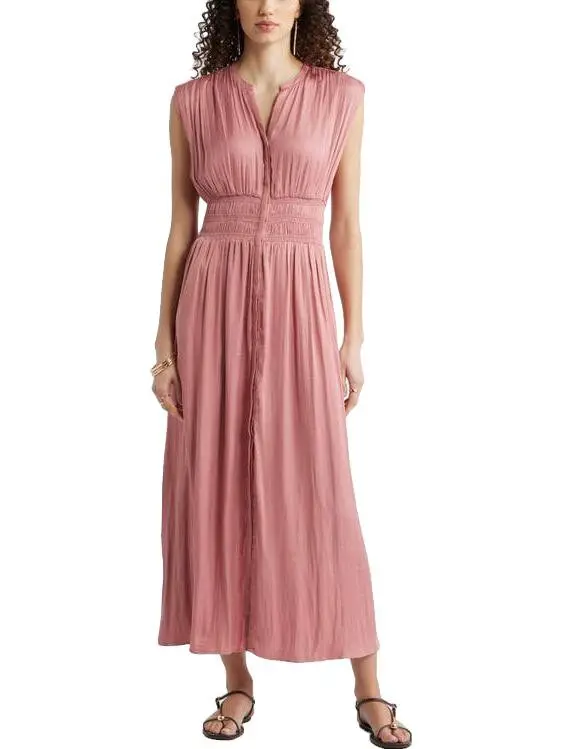 Nordstrom Smocked Waist Maxi Shirtdress - Pink Compact