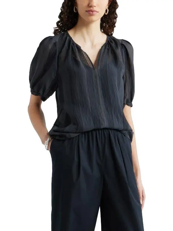 Nordstrom Puff Sleeve Top - Black Delray Stripe
