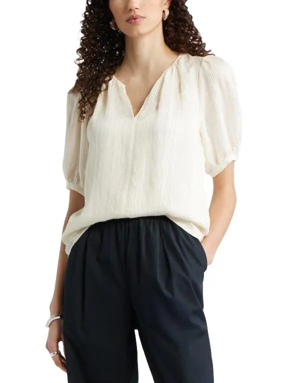 Nordstrom Puff Sleeve Top - Ivory Tofu Delray Stripe