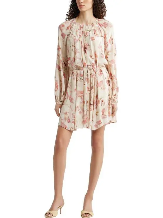 Nordstrom Floral Print Long Sleeve Mini Dress - Ivory-pink Canvas Bloom