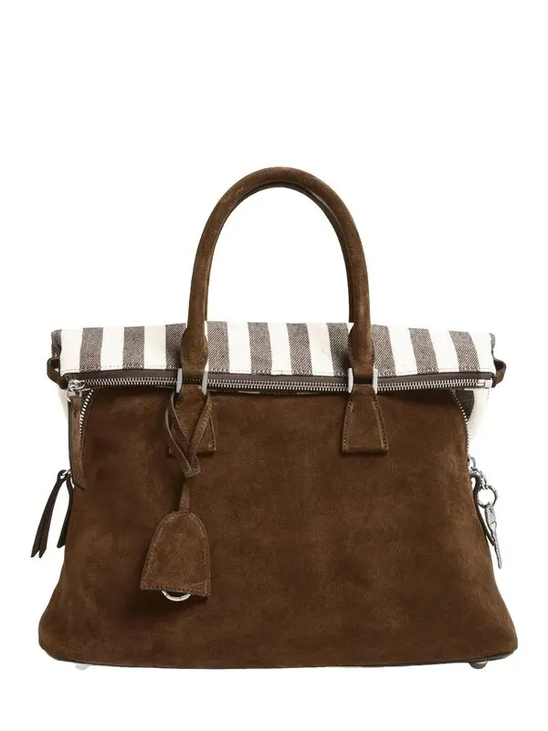 MAISON MARGIELA Medium 5ac Soft Suede & Canvas Handheld Bag - Roches/ivory/dark Brown