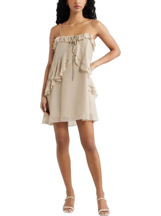 OPEN EDIT Ruffle Chiffon Minidress - Tan Safari