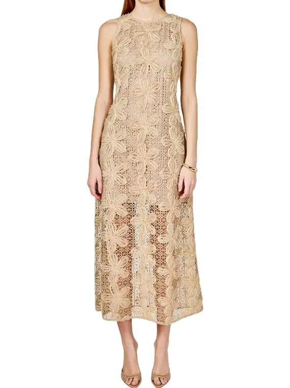 Endless Rose Floral Lace A-line Midi Dress - Taupe