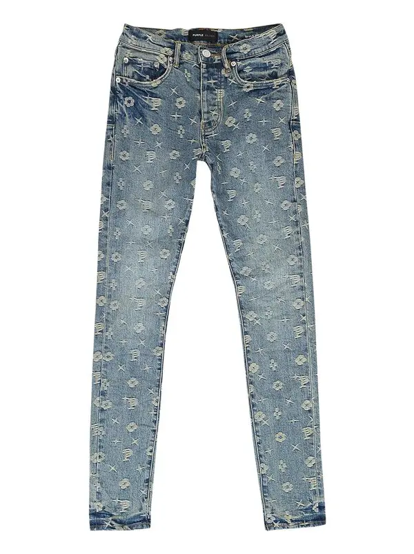 PURPLE BRAND Monogram Jacquard Skinny Jeans - Blue