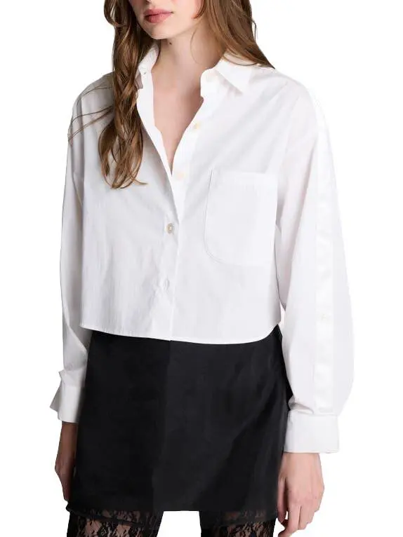 KENNETH COLE Satin Stripe Crop Button-up Shirt - Pure White