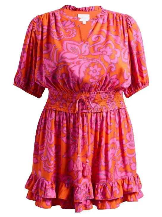 SUGARLIPS Marinda Floral Tiered Top - Orange-fuchsia