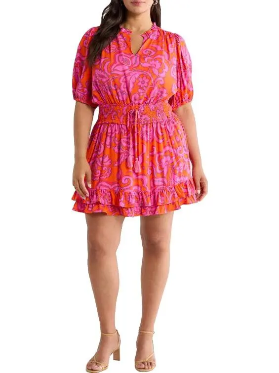 SUGARLIPS Marinda Floral Tiered Top - Orange-fuchsia