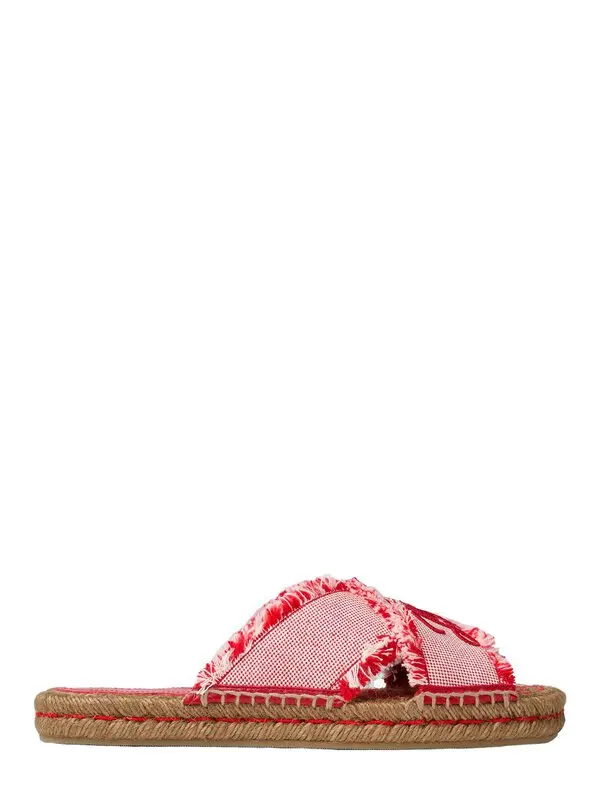 JIMMY CHOO Aciel Frayed Canvas Flat Sandals - Ruby Red Mix/ruby Red
