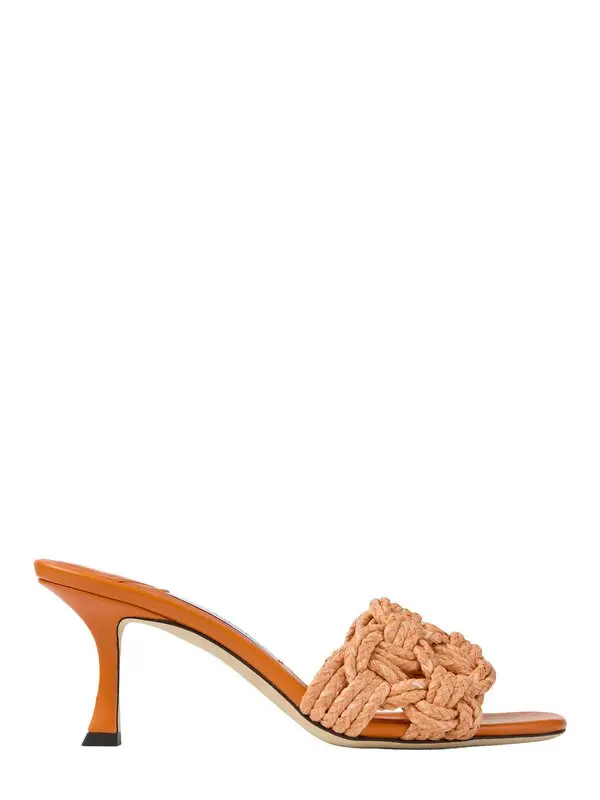 JIMMY CHOO Chara 70 Crochet Raffia Mule Sandals - Sunset Orange/sunset Orange
