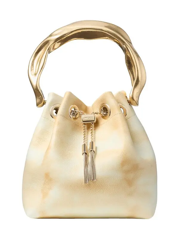 JIMMY CHOO Bon Bon Tie Dye Leather Bucket Bag With Sculpted Handle - Natural Mix/gold