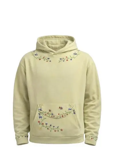 FOUND Embroidered Floral Hoodie - Washed Military Green