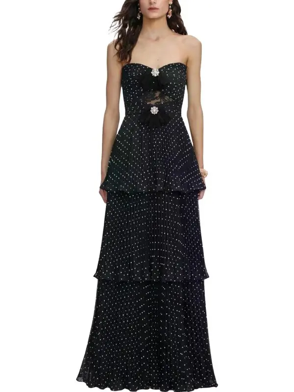 SELF-PORTRAIT Polka-dot Tiered Dress - Black