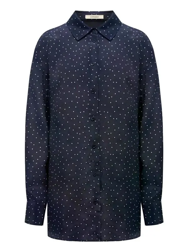 12 STOREEZ Polka Dot-print Chiffon Blouse - Blue