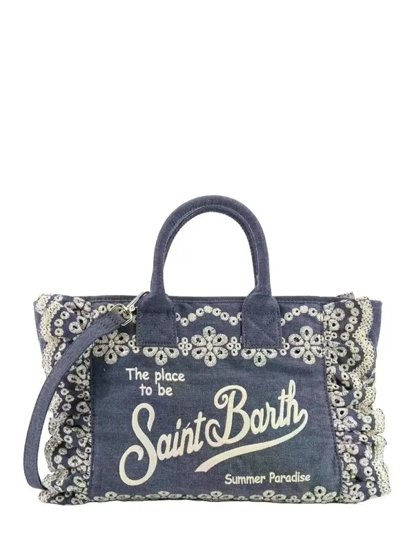 MC2 SAINT BARTH Broderie Anglaise Ruffled Tote Bag - Blue