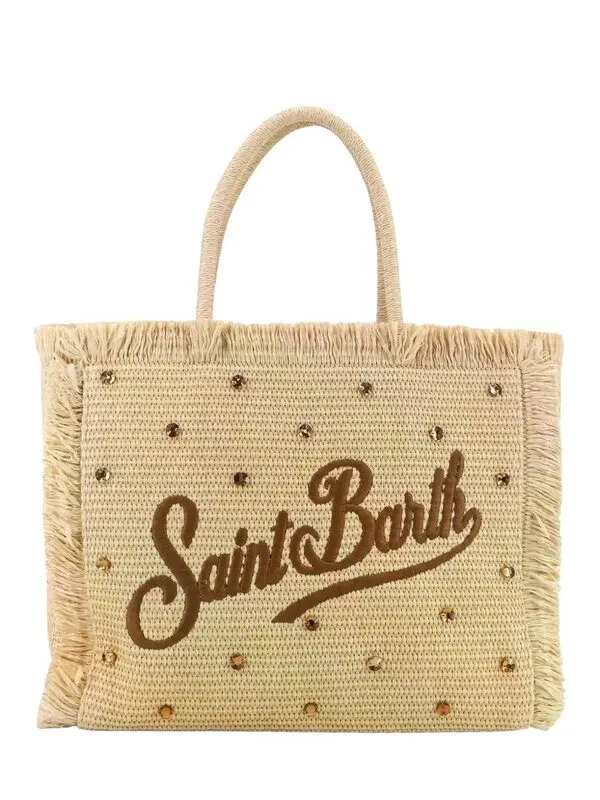 MC2 SAINT BARTH Crystal-embellished Frayed Tote Bag - Neutrals