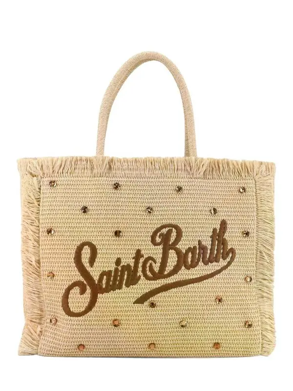 MC2 SAINT BARTH Crystal-embellished Frayed Tote Bag - Neutrals