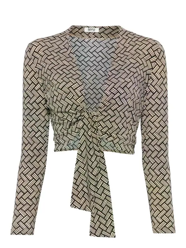SIYU Geometric-pattern Tie-front Blouse - Neutrals