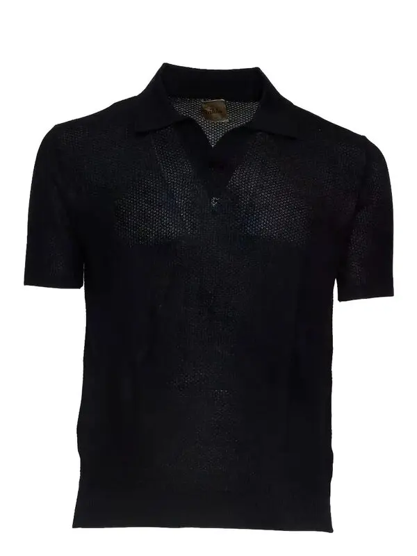 RAKKI Honeycomb-knit V-neck Polo Shirt - Blue