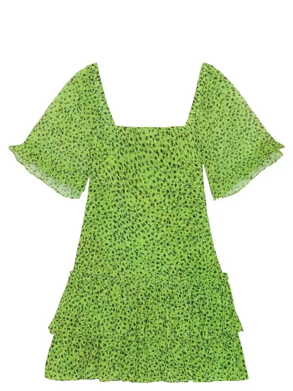 GANNI Floral Ruffled Mini Dress - Green