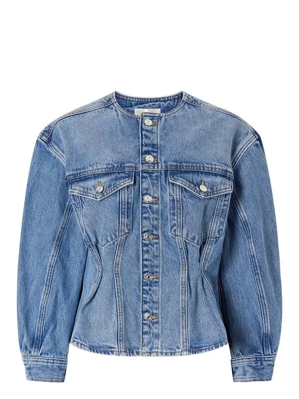 FRAME The Nipped Collarless Jacket - Light Blue Wash