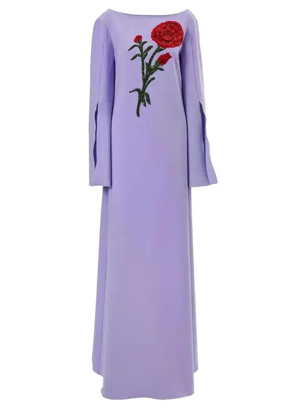 Carolina Herrera Carnation-embroidered Caftan Dress - Purple