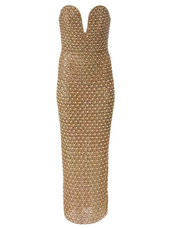 Carolina Herrera Embellished Deep V-neck Column Dress - Gold