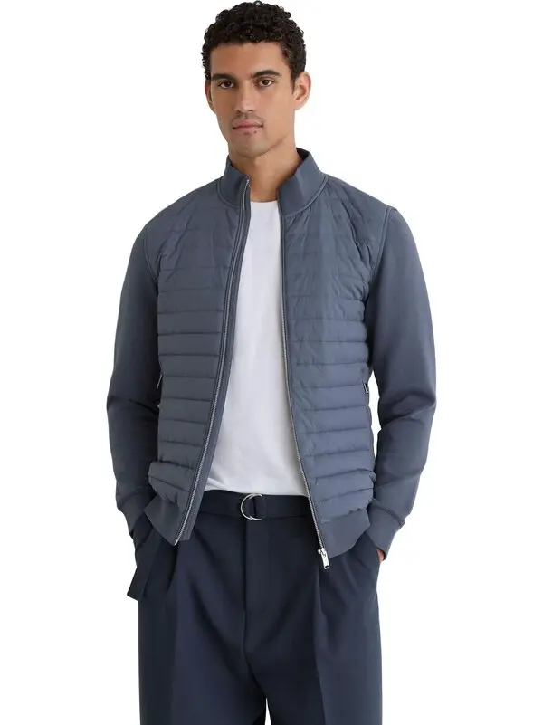 REISS Hybrid Quilt And Interlock Zip Jacket - Airforce Blue
