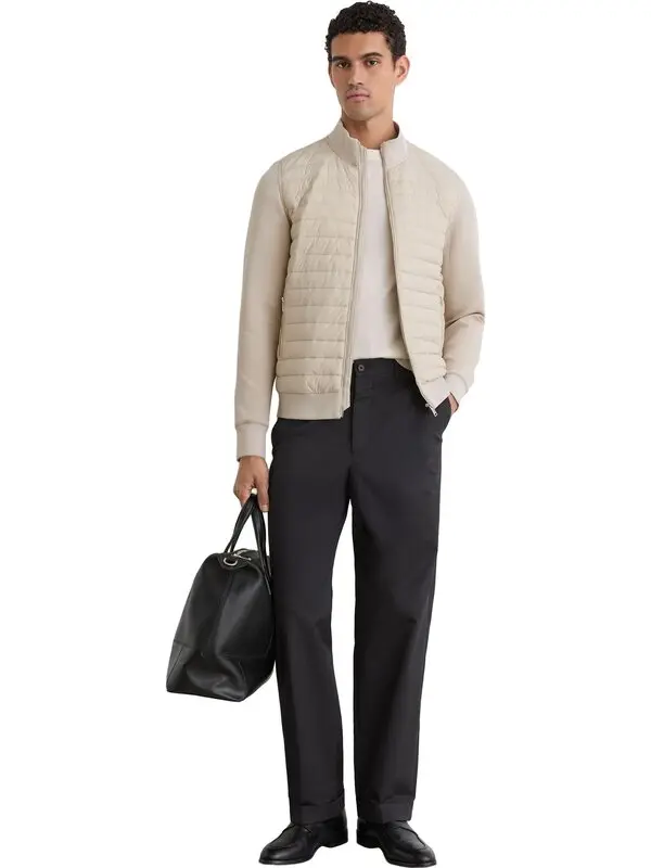 REISS Hybrid Quilt And Interlock Zip Jacket - Light Stone