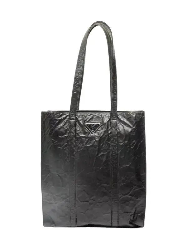 Prada 2000-2010 Small Antique Nappa Leather Tote Bag - Black