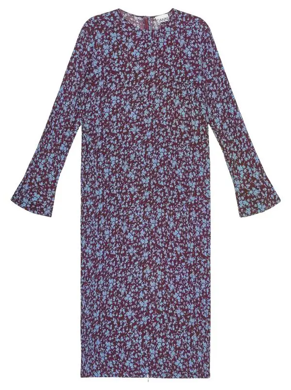 GANNI Floral Long-sleeve Midi Dress - Brown