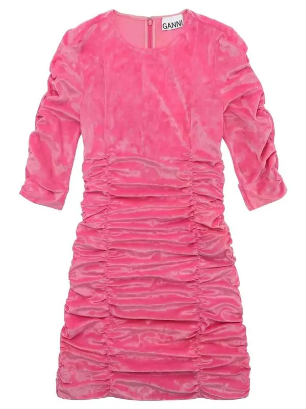 GANNI Ruched Mini Dress - Pink