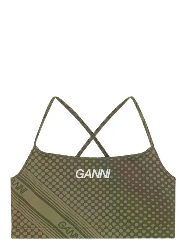 GANNI Dotted Criss-cross Strap Top - Green