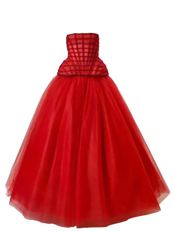 Carolina Herrera Crystal-embroidered Strapless Gown - Red