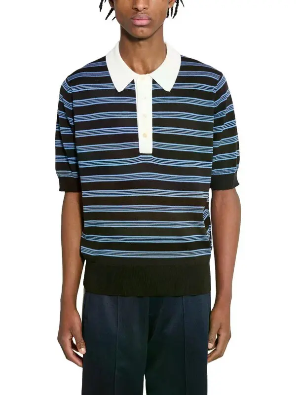 WALES BONNER Breeze Striped Merino Wool Polo Shirt - Black