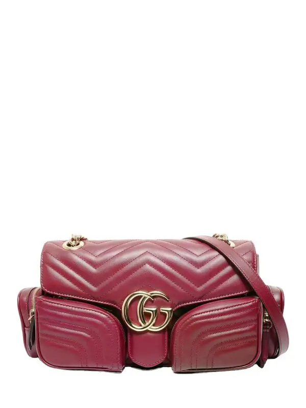 Gucci Small Gg Marmont Multi Pocket Shoulder Bag - Red