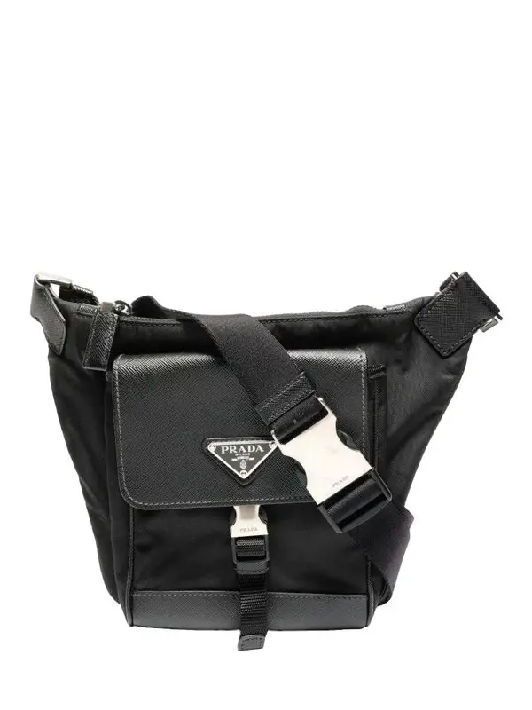 Prada 2010s Re-nylon Crossbody Bag With Saffiano Leather Trim - Black