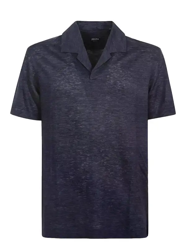 Zegna Slub-texture Spread-collar Polo Shirt - Blue
