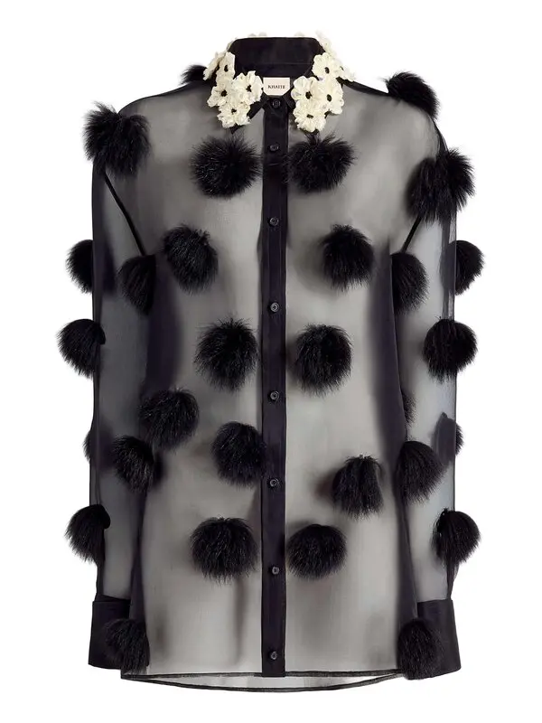 Khaite Naomi Top With Fur Embroidery - Black