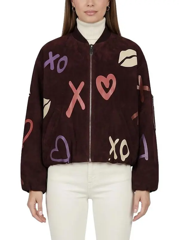 Gorski Metis Suede Zip-up Bomber Jacket - Burgundy/x.o Multi