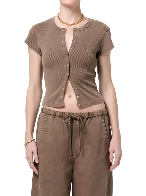 Citizens Of Humanity Tabi Short Sleeve Cardigan Sweater - Cocoa